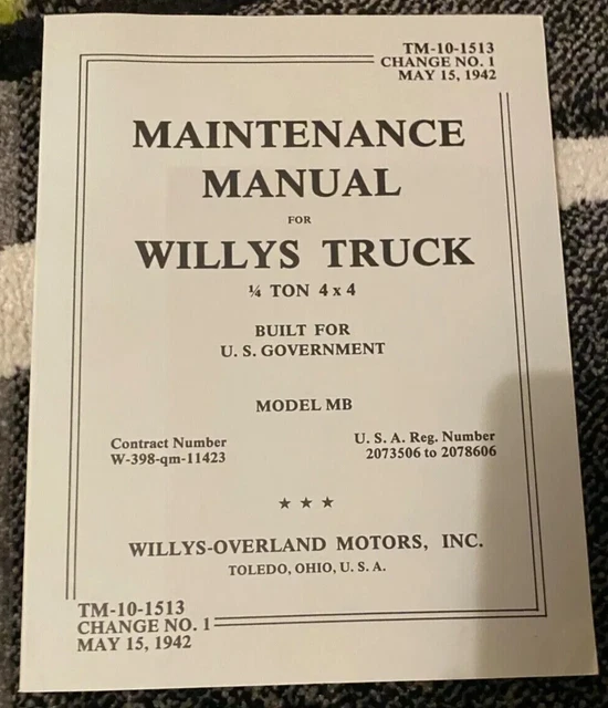 WW2 JEEP TM10-1513 Willys MB Ford GPW Manual book (not CD) US jeeps May ...