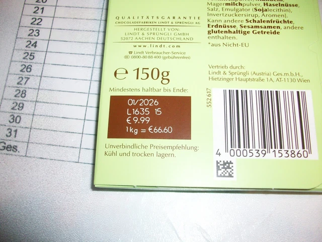 LINDT DUBAI STYLE Schokolade Vollmilch 10 Tafeln Mhd 01 / 2026 EUR 39 ...