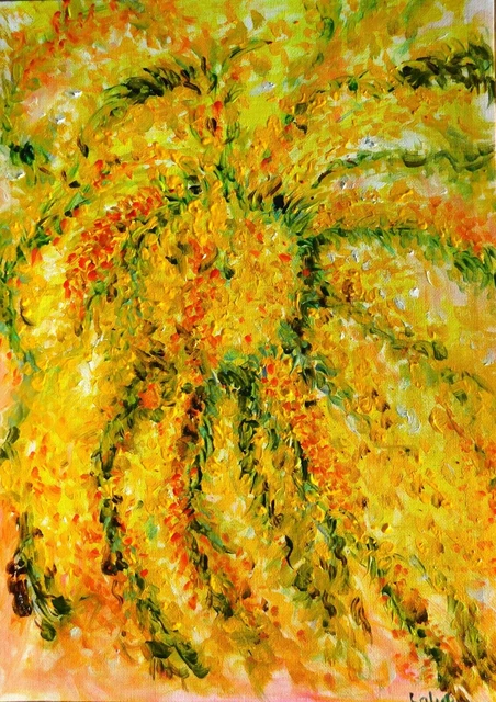 &DIPINTO A OLIO astratto originale, firmato, di Nalan Laluk: ""Girasole ...