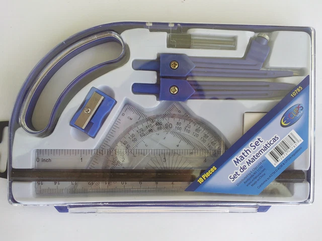 10 PIECE COMPASS Protractor Triangle Ruler Set Math Drafting Drawing ...