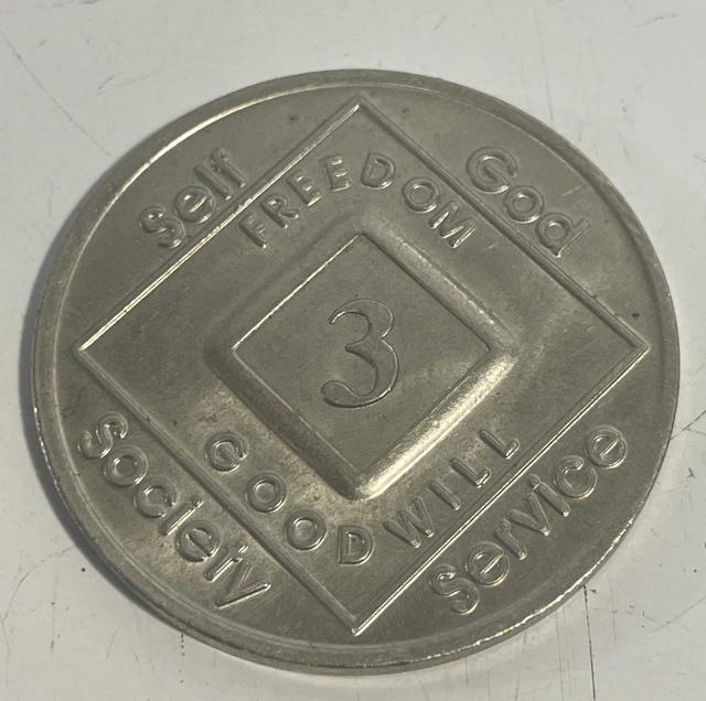 3 YEAR NARCOTICS Anonymous NA Medallion Chip Clean Coin 1991 NAWS Set ...