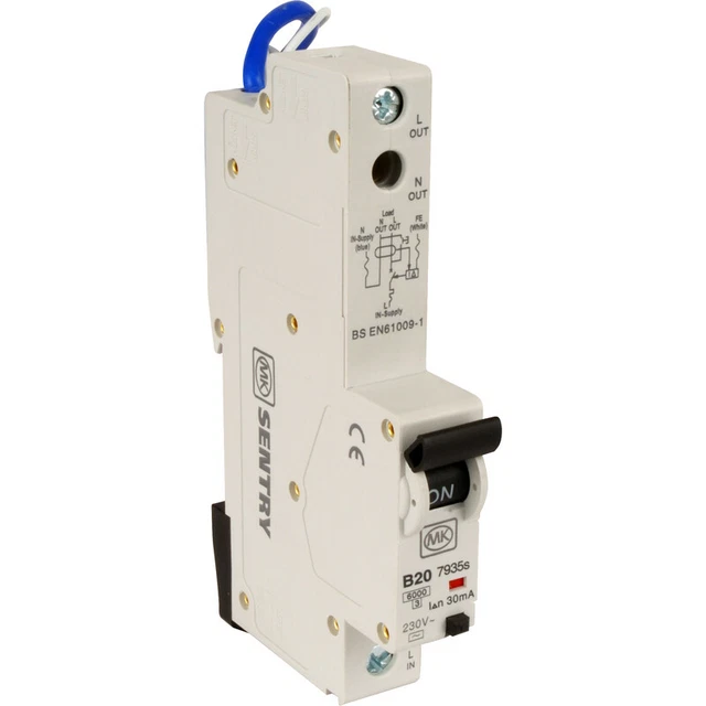 MK SENTRY 7935S RCBO | 20A | 30mA | Type-B | 6kA | SPN Residual Current ...