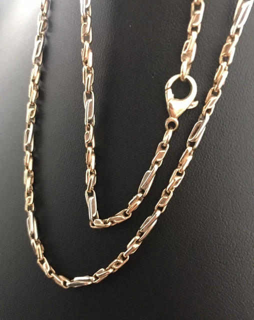 9CT YELLOW AND WHITE GOLD CHAIN 375 GENTS LADIES UNUSUAL 18" FANCY ...