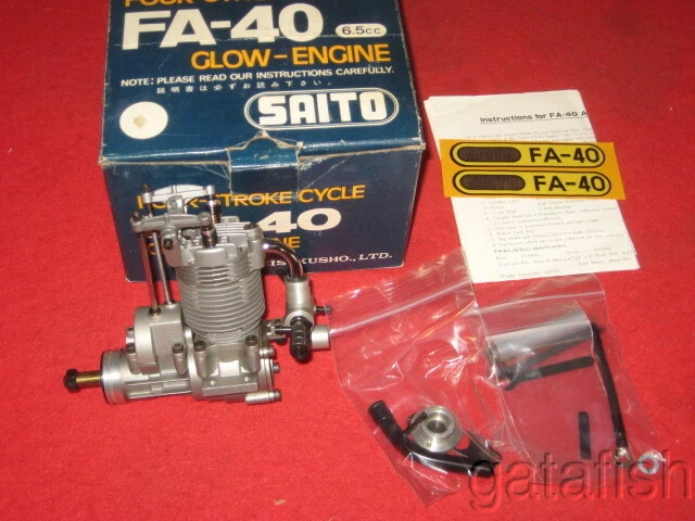# NEW VINTAGE SAITO FA-40 4-stroke OPEN ROCKER R/C MODEL AIRPLANE ENGINE wBOX EUR 309,35 ...