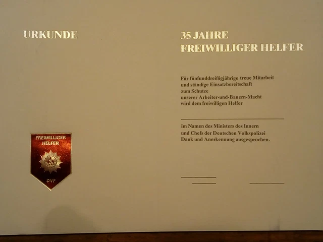 DDR DOCUMENTO POLIZIA DVP 35 anni volontario blanko 1 pezzo EUR 5,00 ...