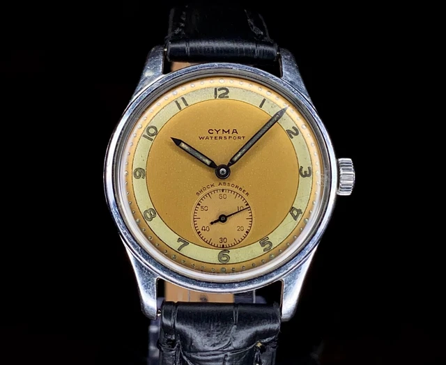 1950 CYMA WATERSPORT Salmon sector dial 33mm steel watch Ref 9964 Cyma ...