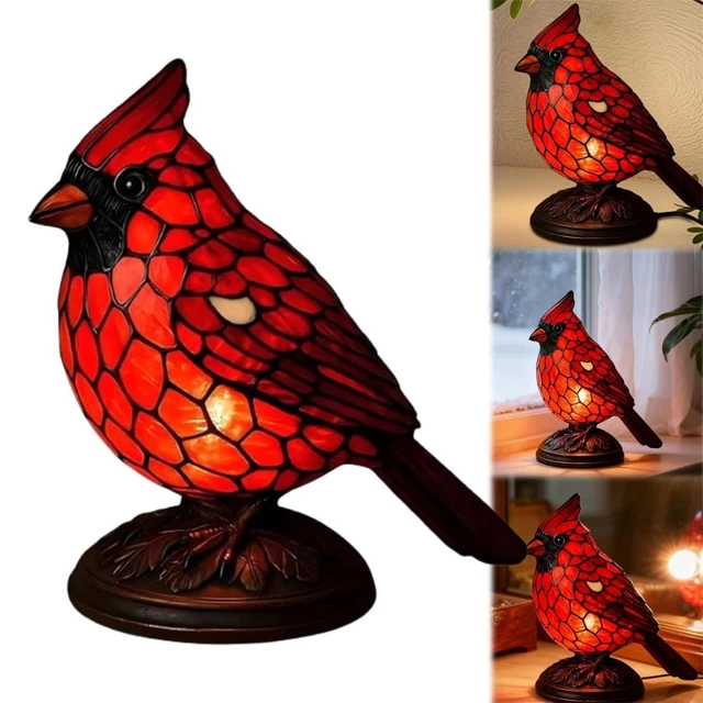 EXQUISITE RESIN LED Cardinal Bird Table Lamp Tabletop Ornament Bedroom ...