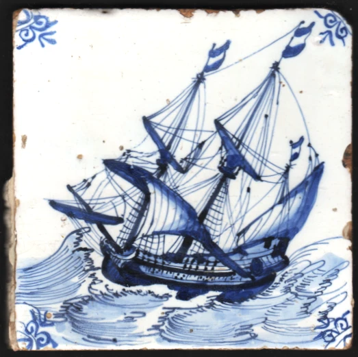 GREAT EARLY 18TH. CENTURY DELFT TILE DEPICTING A GALLEON AT SEA £160.00 ...
