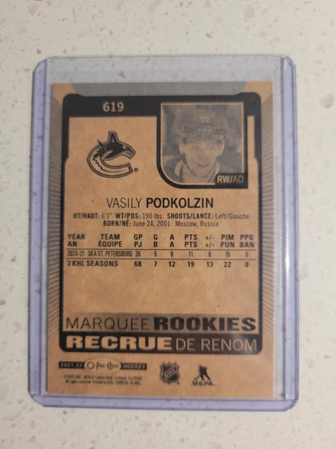 2021-22 VASILY PODKOLZIN Marquee Rookies Upper Deck Series 2 O-Pee-Chee ...