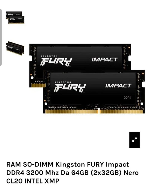 KINGSTON FURY IMPACT 64GB (2 x 32GB) PC5-38400 (DDR5-4800) SO-DIMM Memoria... EUR 110,00 ...