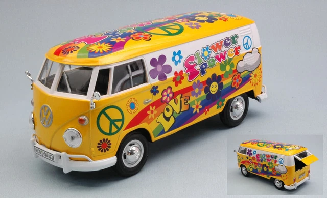 MODELLINO AUTO SCALA 1:24 VW T2 T1 DELIVERY VAN FLOWER POWER 2 furgone bus EUR 32,10 - PicClick FR