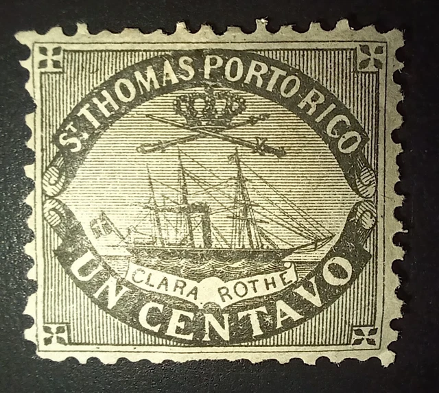 RARE PUERTO RICO Stamp 1869 St Thomas Clara Rothe Shipping Top of Crown ...