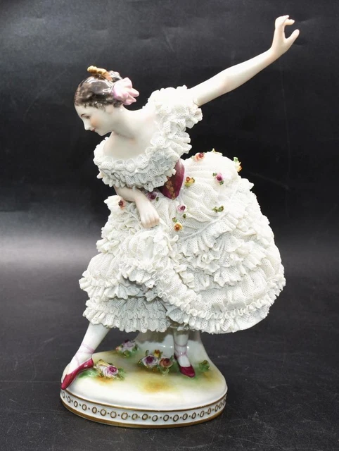 LARGE 9& ANTIQUE Volkstedt Dresden Lace Ballerina Figurine German ... LARGE 9& ANTIQUE Volkstedt Dresden Lace Ballerina Figurine German ...