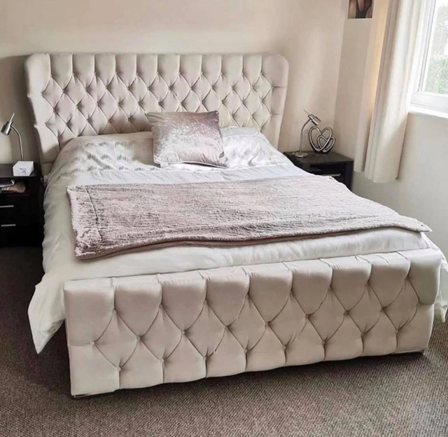 DOUBLE KING OXFORD Curved Wingback Bed Frame Plush Velvet Storage Bed &Mattress £430.00 ...