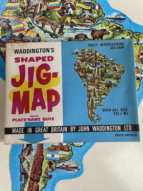 VINTAGE JIG-MAP SOUTH America Shaped Jigsaw Puzzle by Waddingtons No ...