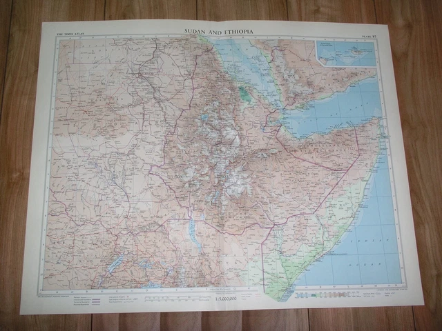 1956 VINTAGE MAP Of Ethiopia Abyssinia Eritrea Sudan Somalia Djibouti ...