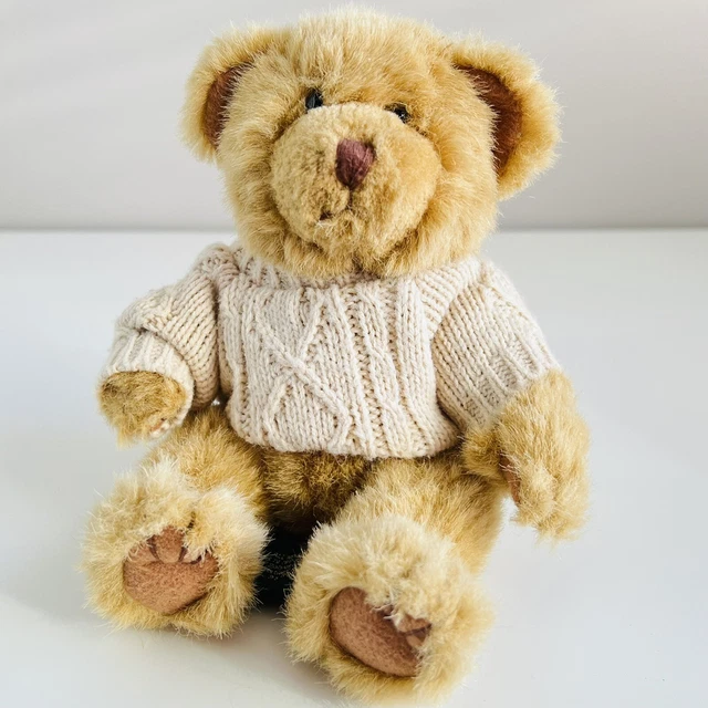 VINTAGE RUSS TEDDY Bear Brown Jointed Plush Soft Toy 9” Knitted Jumper ...