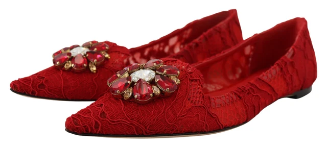 DOLCE & GABBANA Chaussures Rouge Taormina Cristaux Mocassins Plats EU37 ...