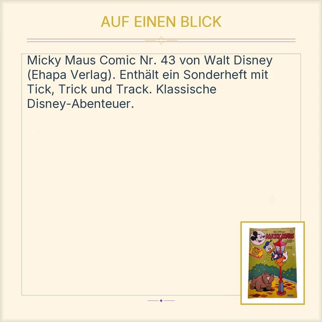 MICKY MAUS COMIC Nr. 43 Walt Disney Ehapa Sonderheft Gebraucht EUR 7,95 ...