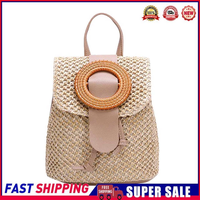 STRAW WEAVE BUCKET Backpack Summer Beach Women Female Belt Bucket ...