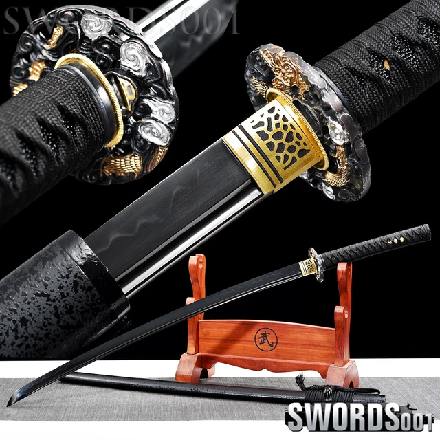 SHARP BLACK BLADE Japanese warrior Sword Samurai Katana T10 Steel Clay ...