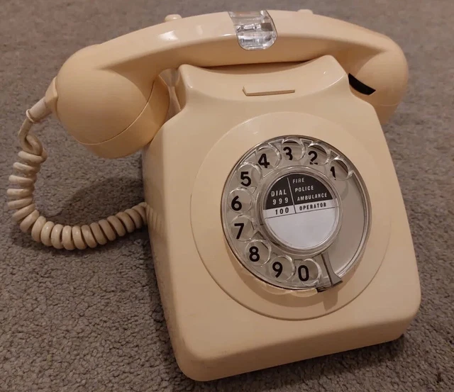 RARE VINTAGE GPO 746 Rotary Dial Telephone in Ivory with Neon Handset ...