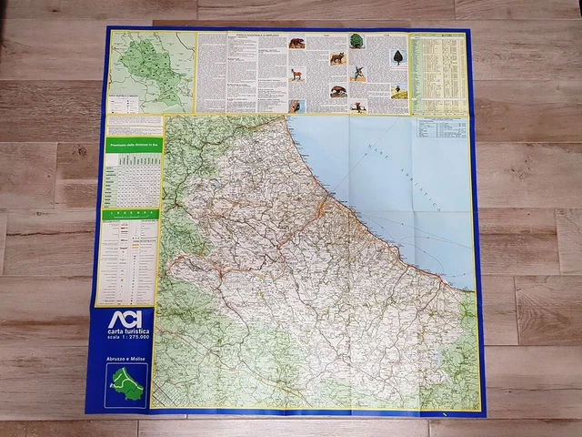 CARTA O CARTINA turistica ACI Abruzzo e Molise Anni 70 cm 85,00 x 85,00 ...