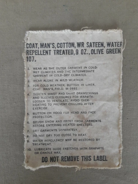 US ARMY JACKET/TREILLIS M 1951 Etiquette/Label Original EUR 10,00 ...