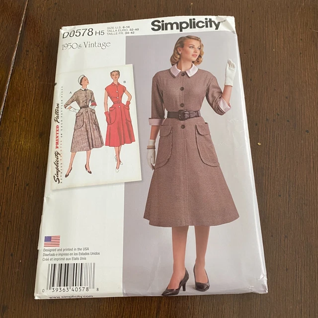 SIMPLICITY SEWING PATTERN D0578 Misses One-Piece Dress H5 Size 6-14 ...