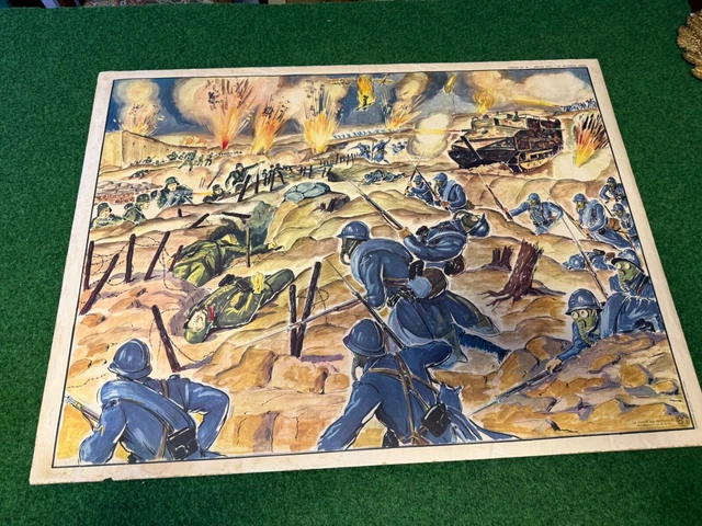 ANCIENNE AFFICHE SCOLAIRE bi face des années 1955 sur la guerre de 14/ ...