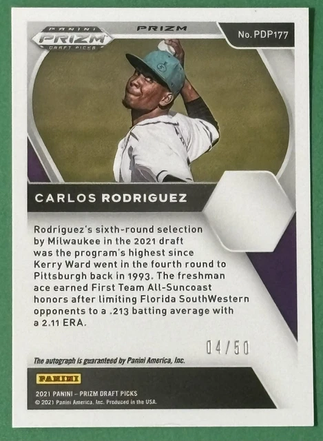 2021 PRIZM DRAFT Picks Carlos Rodriguez autographe rouge auto Milwaukee ...