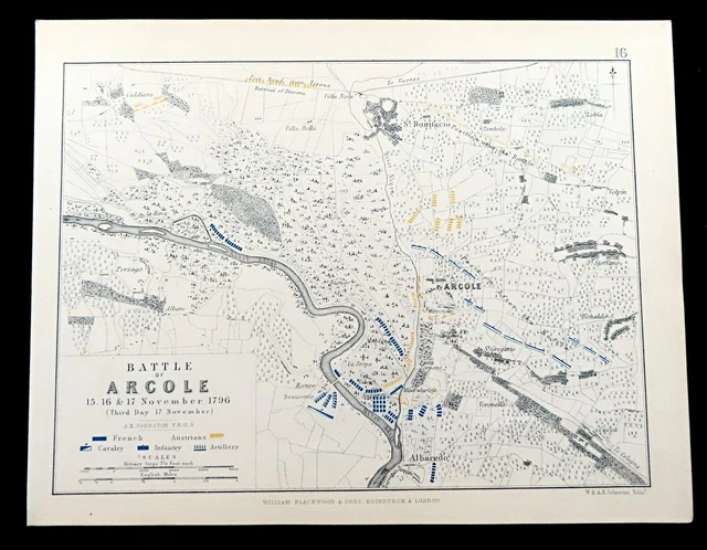 BATTLE OF ARCOLE Map Napoleonic Wars Invasion of Italy Antique ...