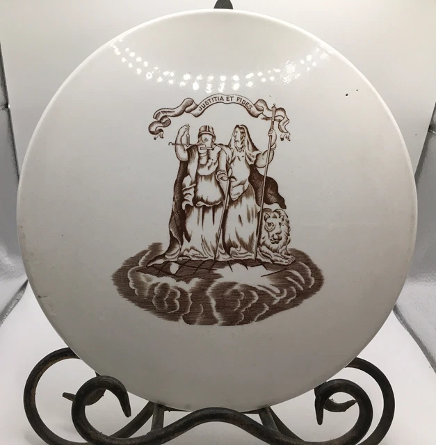 ANTIQUE VICTORIAN WHITE & Sepia Ironstone Ceramic Scale Plate Justitia ...
