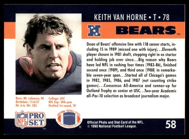 1990 ENSEMBLE NFL Pro Keith Van Horne Chicago Bears #58 EUR 3,85 - PicClick FR