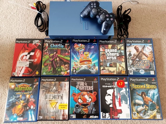 SONY PLAYSTATION 2 "Fat" Aqua Blue SCPH-50004 & 10 Games Bundle & 2 ...