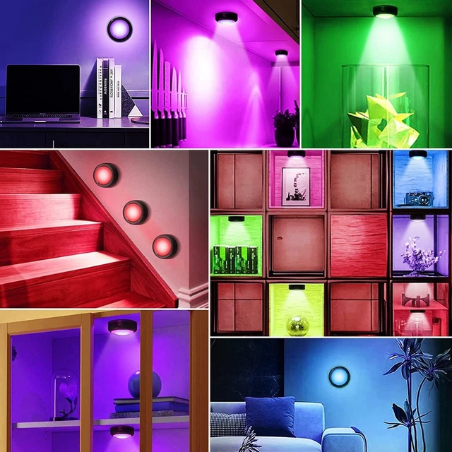 16 COLORS RGB LED Puck Lights with Remote for Closet,Bedroom A6S37186 £ ...