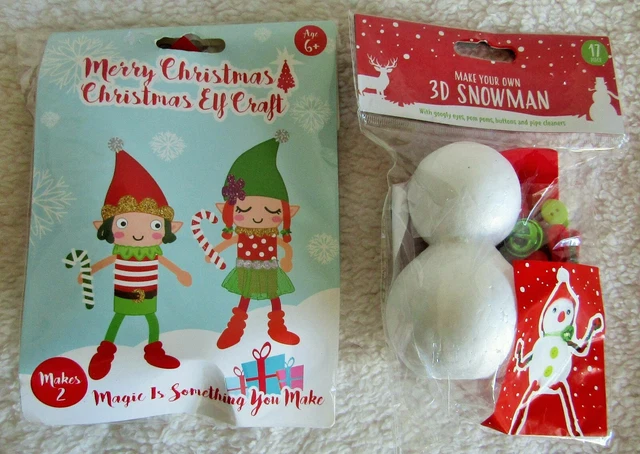 MAKE YOUR OWN Christmas Elf Craft & A 3D Snowman Decorations x 2 Kits ...