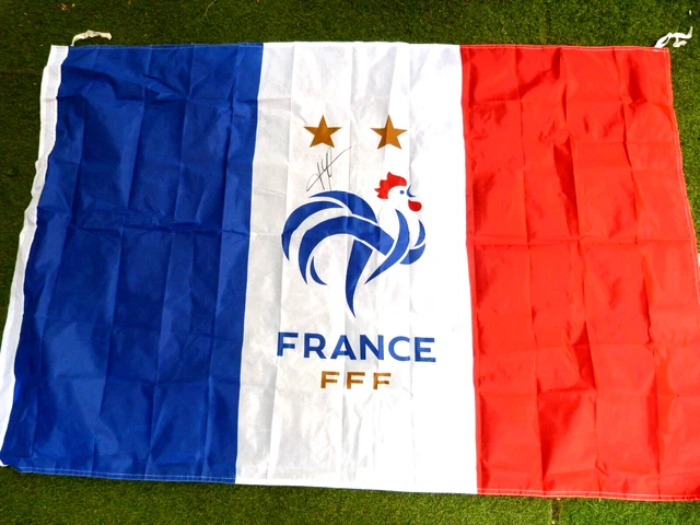 DRAPEAU EQUIPE DE FRANCE FFF signé KYLIAN MBAPPE ultra foot Allez Bleus ...