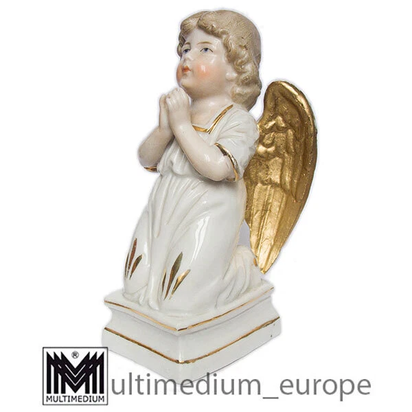 FIGURE KNEELING PRAYING Children Angel Bisquit Porcelain Painted Gold £ ...