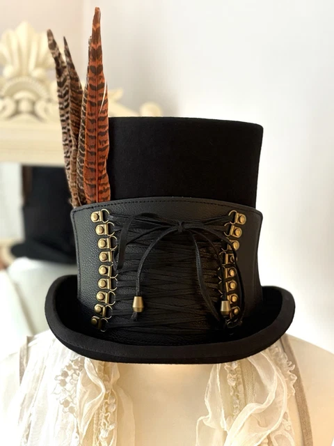 TALL TOP HAT Feathers Steampunk Black £52.68 - PicClick UK