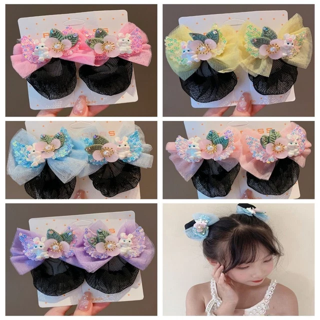 RABBIT BOW HAIR Nets Princess Sequin Hair Nets Elegant Snood Spring ...