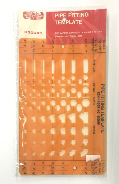 VINTAGE KOH-I-NOOR 830049 Pipe Fitting Template (same as Berol R-49 ...