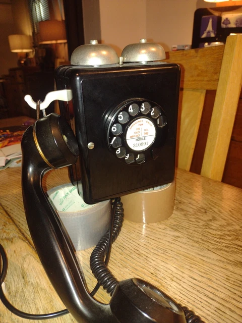 VINTAGE SWISS BLACK Bakelite Wall Telephone - Wired for Modern Phone ...