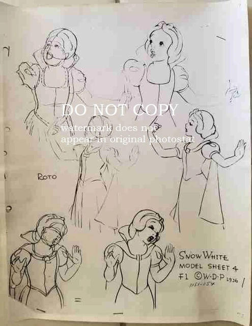 ORIGINAL DISNEY PHOTOSTAT Model Sheet - Snow White Costume Details ...