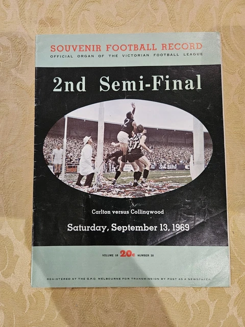 1969 VFL 2ND Semi Final Football Record Carlton V Collingwood Saturday ...