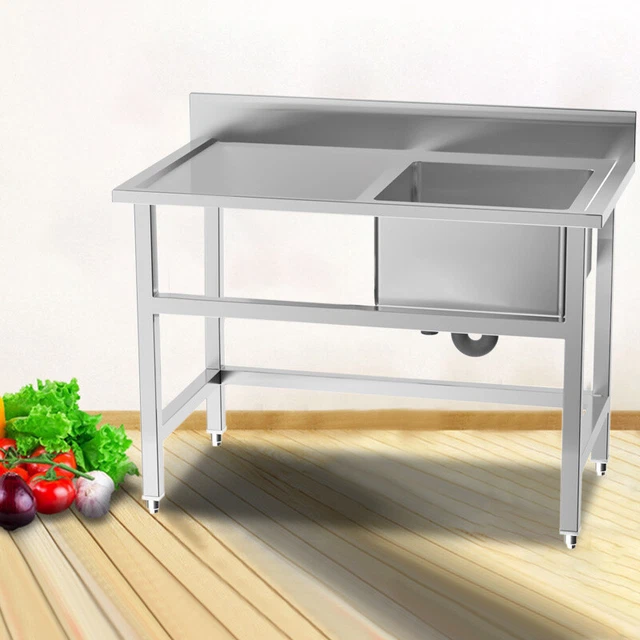 CATERING KITCHEN SINK Single Bowl Restaurant Wash Table Stand with Left ...