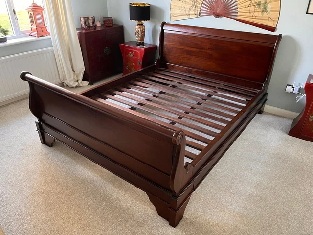 SOLID MAHOGANY KING Size Sleigh Bed Frame • Wooden £771.70 - PicClick UK