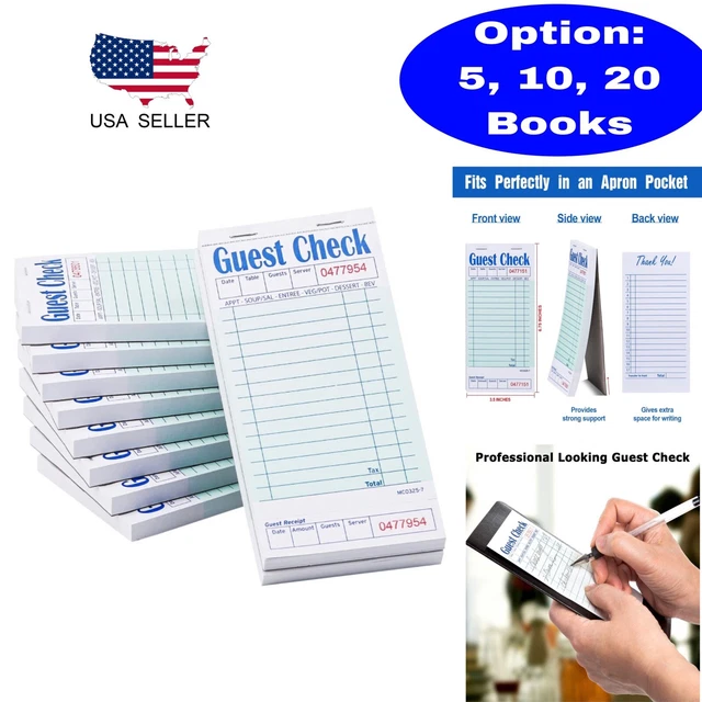 GUEST CHECK RECEIPT Book Notepad Invoice Stub for Food Order 50 Sheets ...