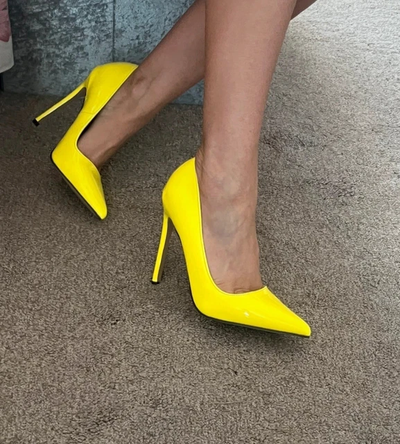 WOMENS UK 5 New Look Yellow Patent High Heel Court Stilettos Sexy Work ...