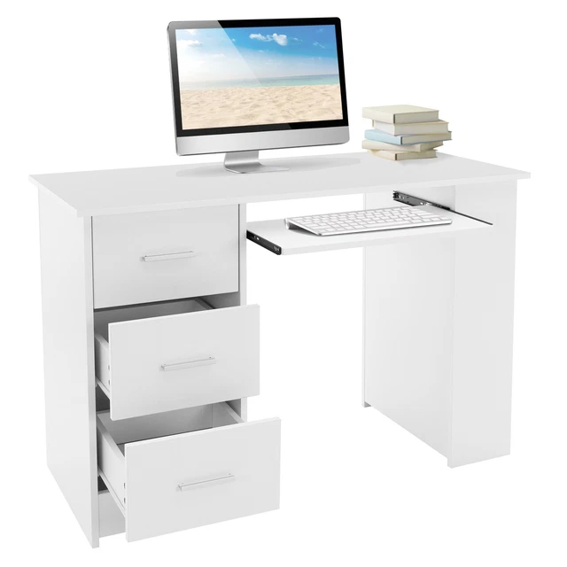 SCHREIBTISCH WEISS COMPUTERTISCH Bürotisch mit Schubladen Arbeitstisch ...